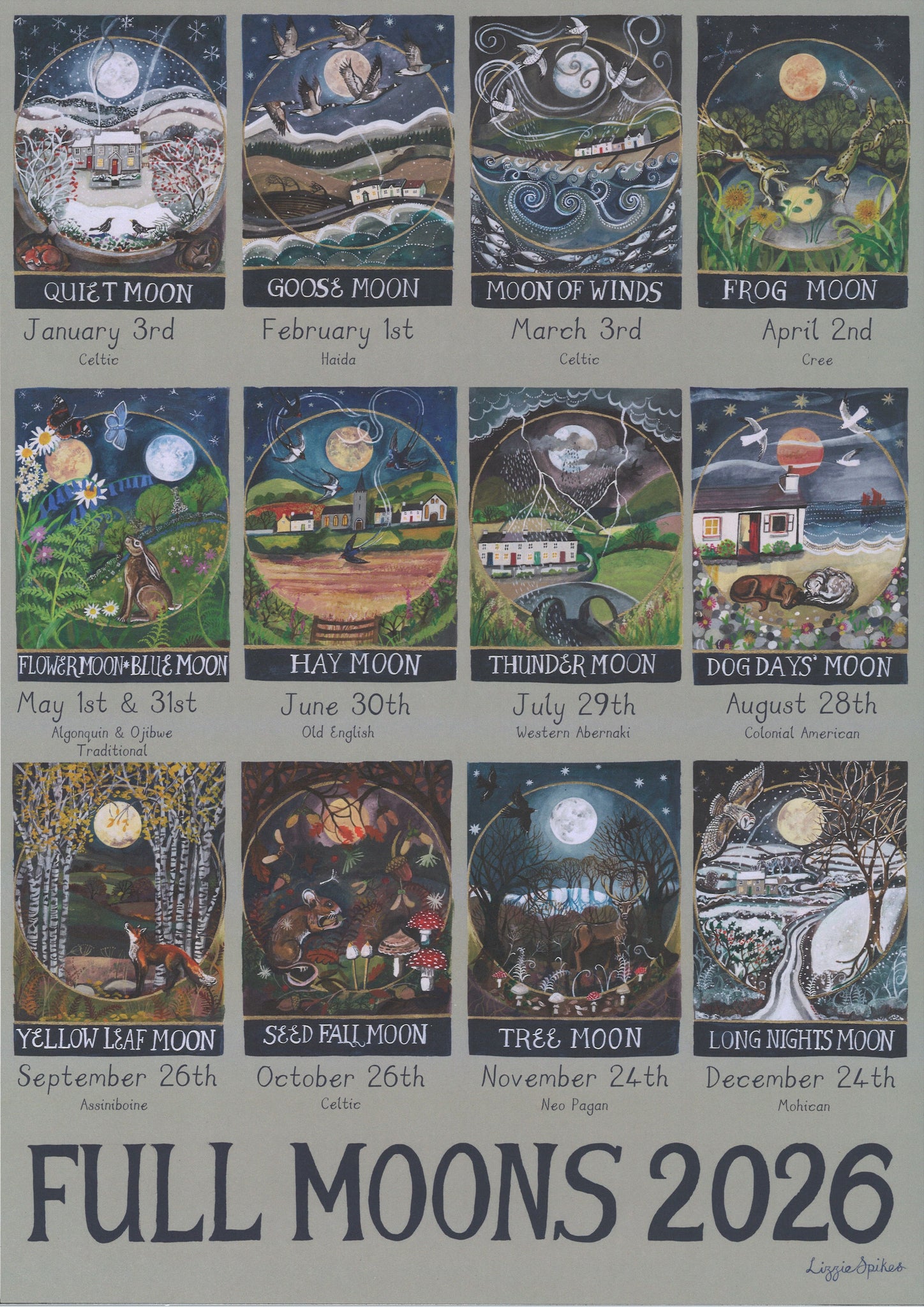 'Full Moons 2026' Poster by Lizzie Spikes – National Library of Wales ...
